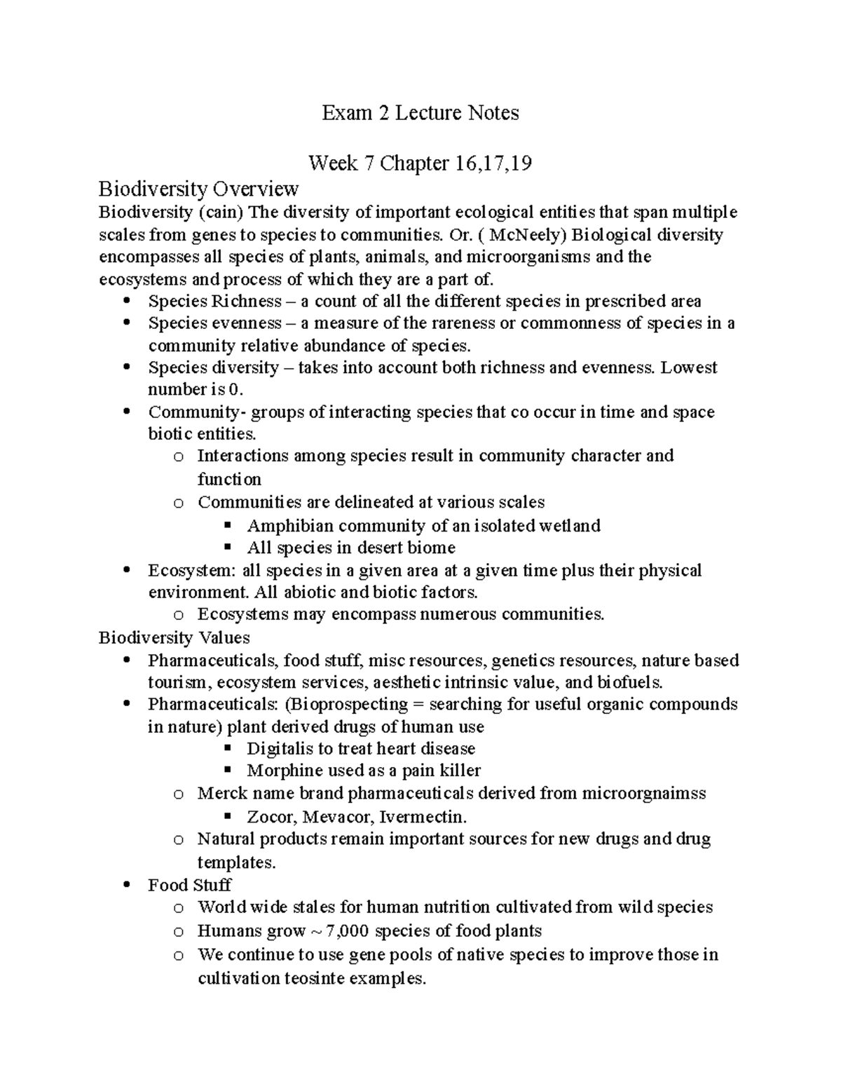 Exam 2 Lecture Notes - Exam 2 Lecture Notes Week 7 Chapter 16,17 ...