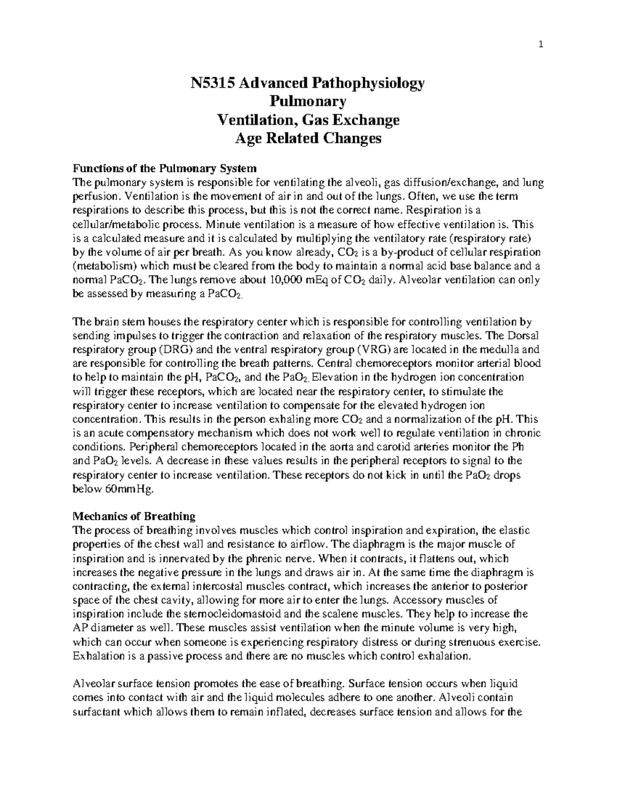 Ventilation, Gas Exchange and Age Changes - N5315 Advanced ...