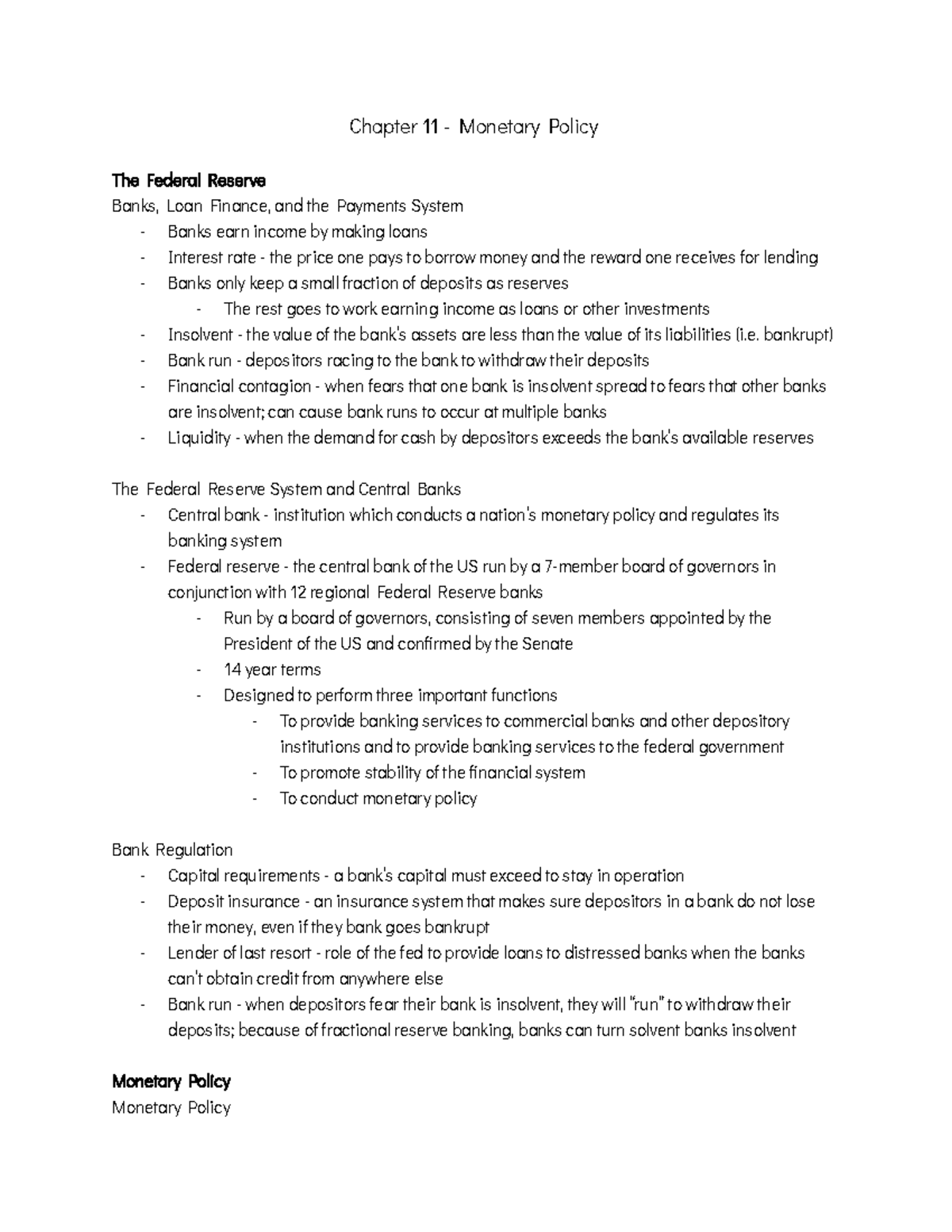Chapter 11 - Monetary Policy - Chapter 11 - Monetary Policy The Federal ...