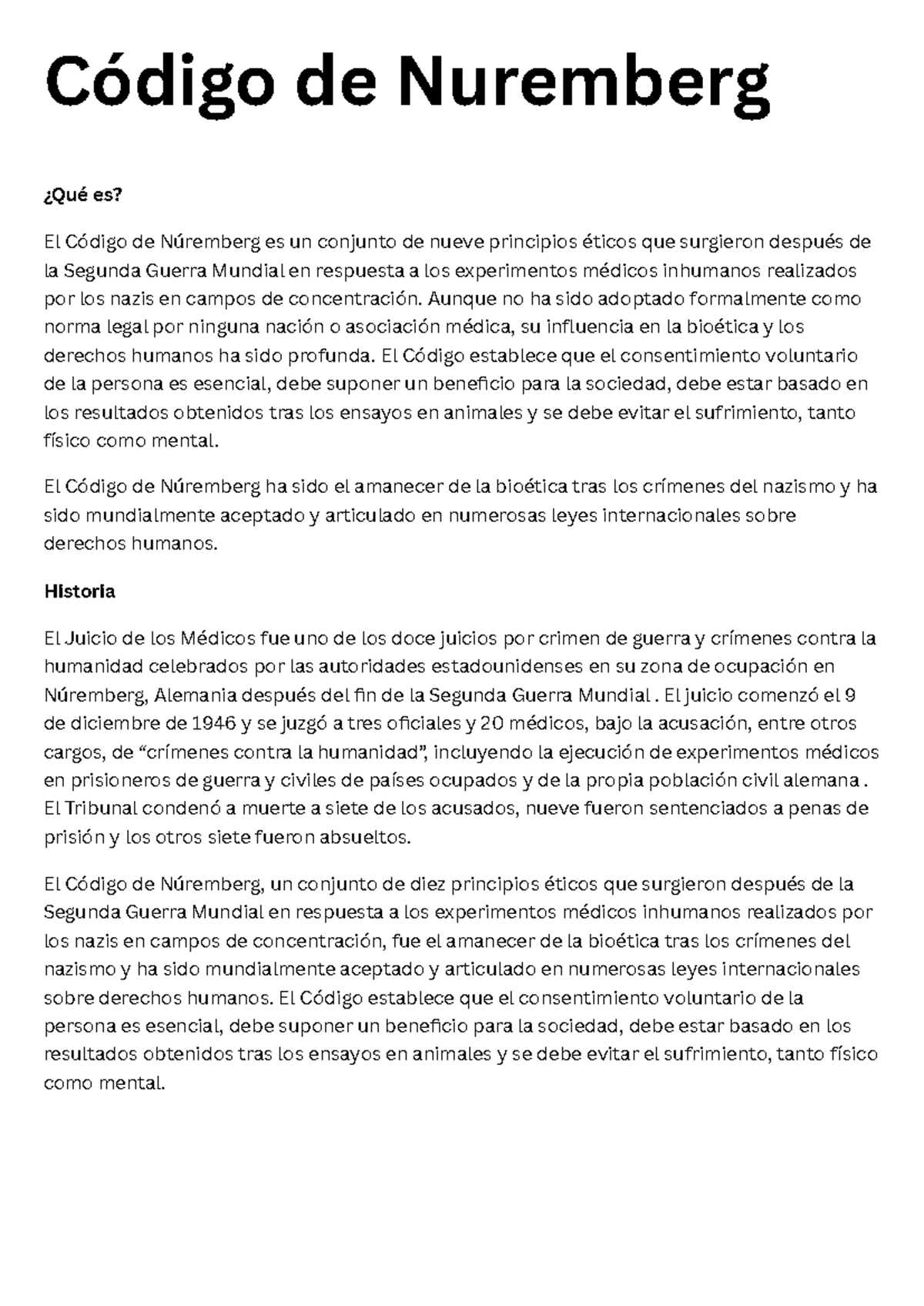 Bioética 2 - Cuycut - Código de Nuremberg ¿Qué es? El Código de ...