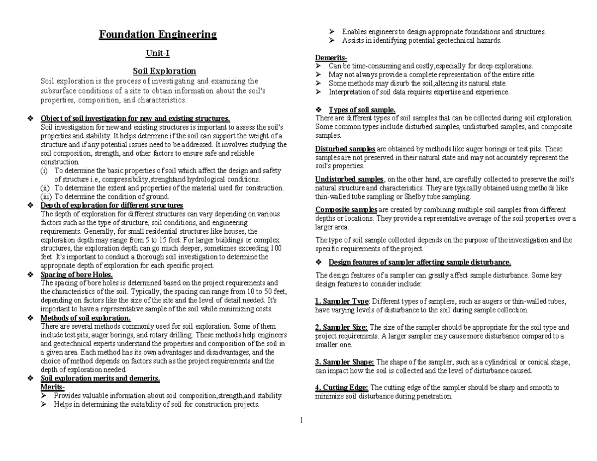 Foundation Engineering Note - Foundation Engineering Unit-I Soil ...