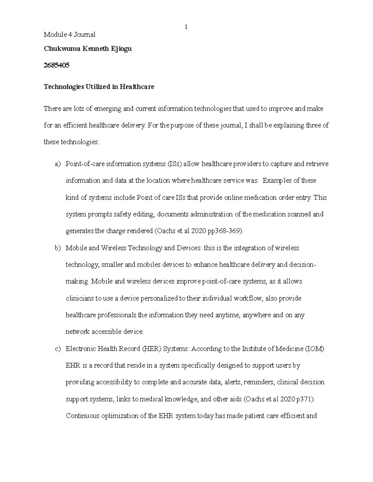 Module 4 Journal - Module 4 Journal Chukwuma Kenneth Ejiogu 2685405 ...