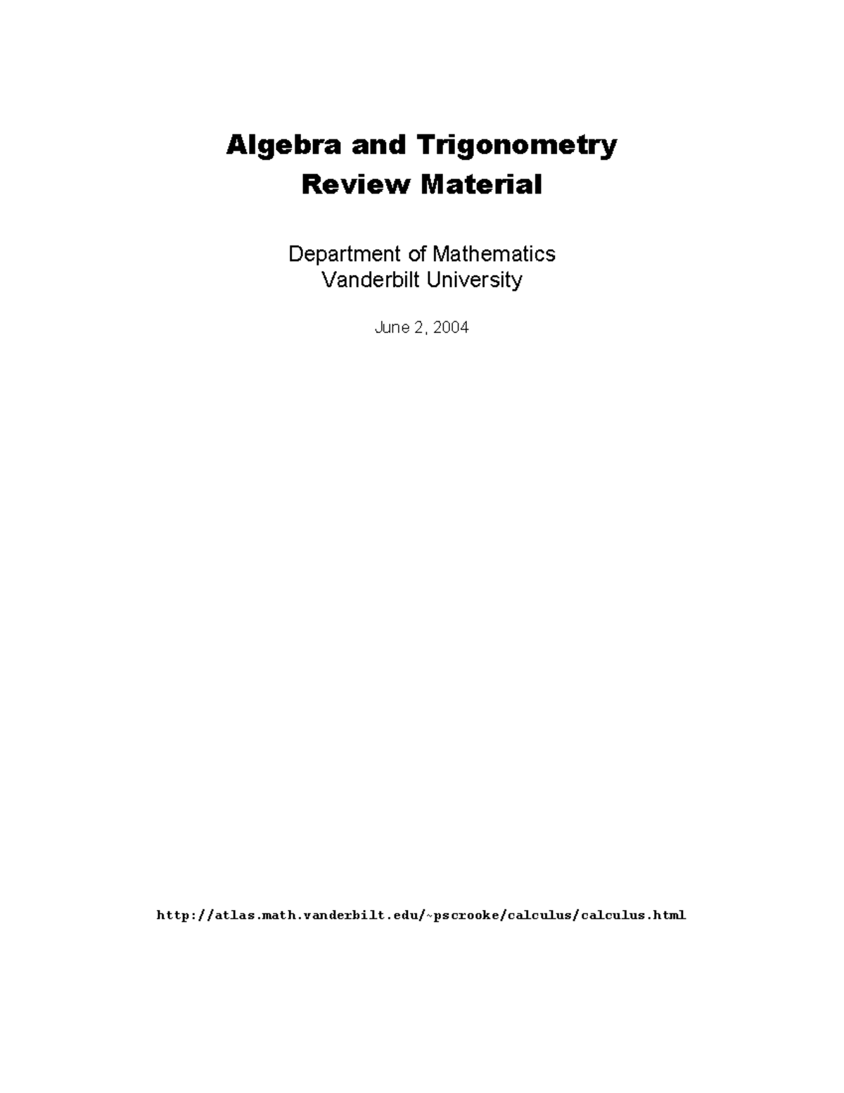 Algebra and Trigonometry Review Material - Algebra and Trigonometry ...