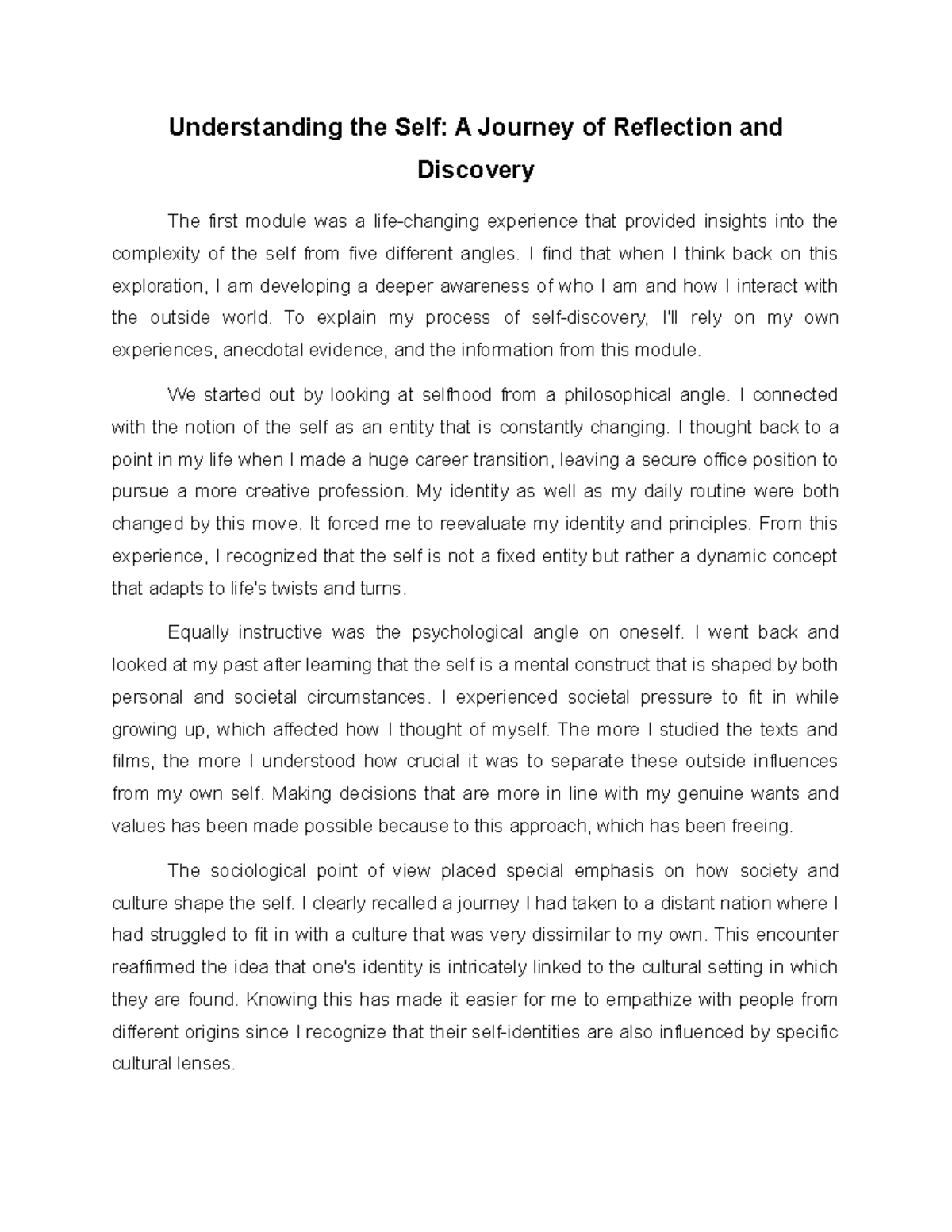 Narrative Wendy - REVIEWER - Understanding the Self: A Journey of ...