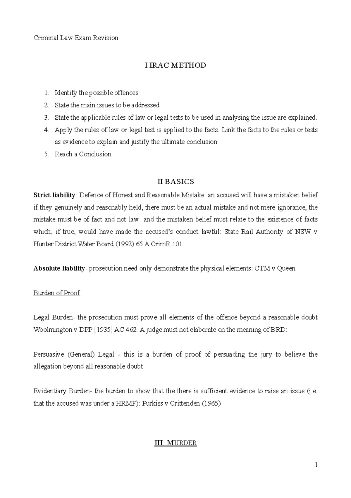 Criminal law and procedure exam notes - Criminal Law Exam Revision I ...