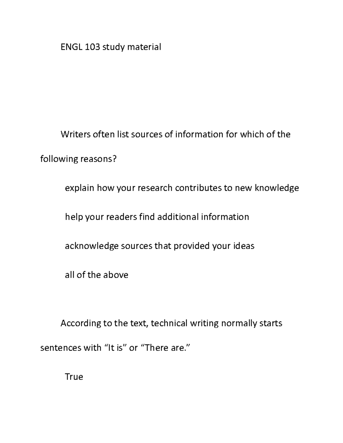 ENGL 103 study material - ENGL 103 study material Writers often list ...