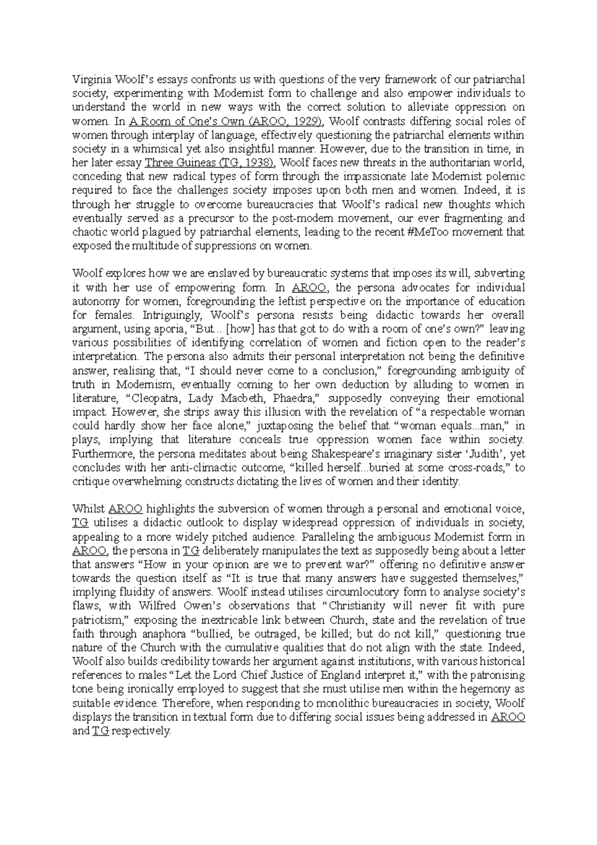 Mod B draft 1 (old syllabus) - Virginia Woolf’s essays confronts us ...