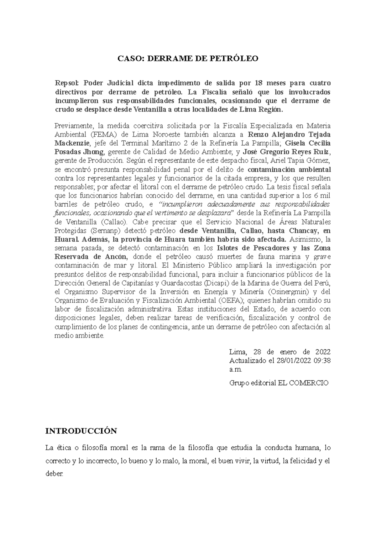 CASO Derrame DE Petróleo - CASO: DERRAME DE PETRÓLEO Repsol: Poder ...