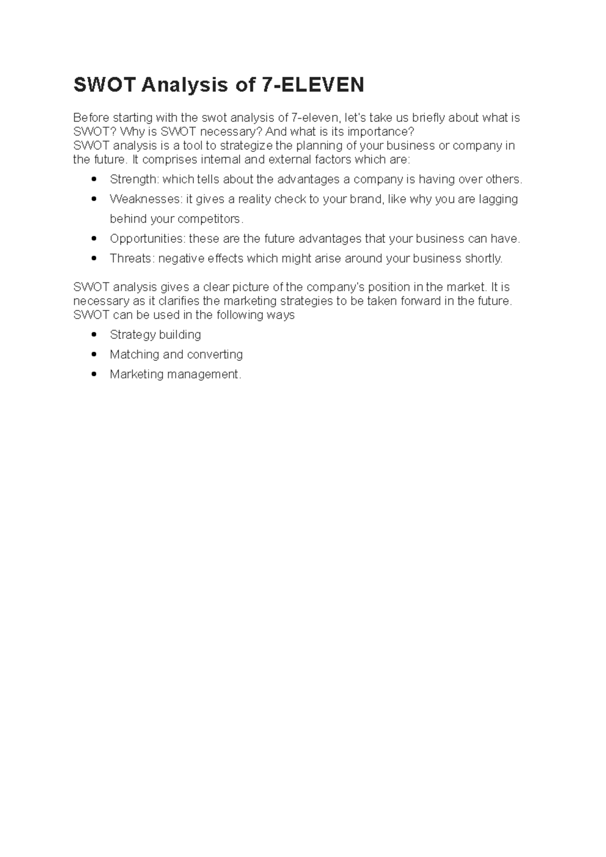 SWOT Analysis of 7 - helping us we help you - SWOT Analysis of 7-ELEVEN ...