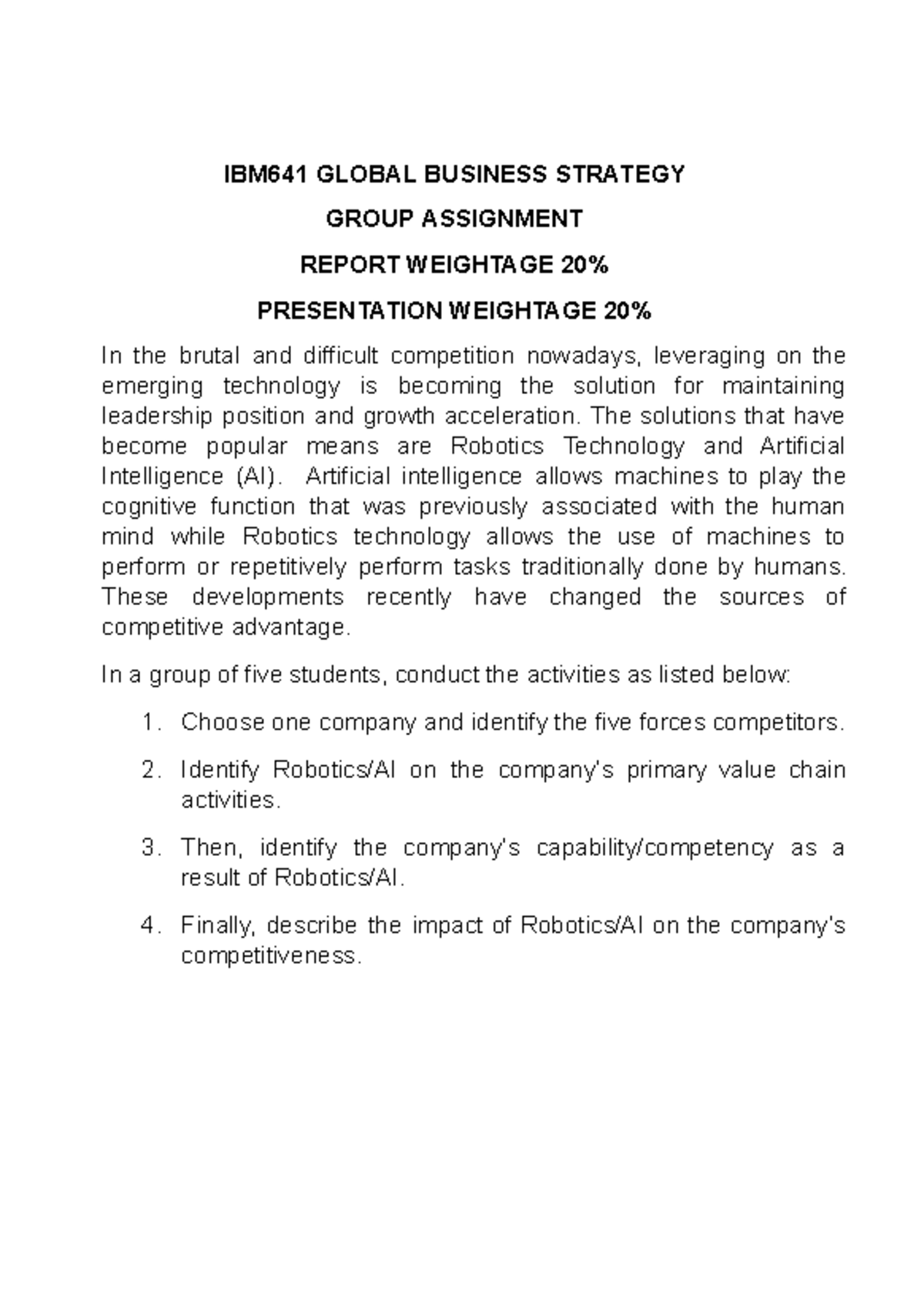 IBM641 Group Assignment - IBM641 GLOBAL BUSINESS STRATEGY GROUP ...