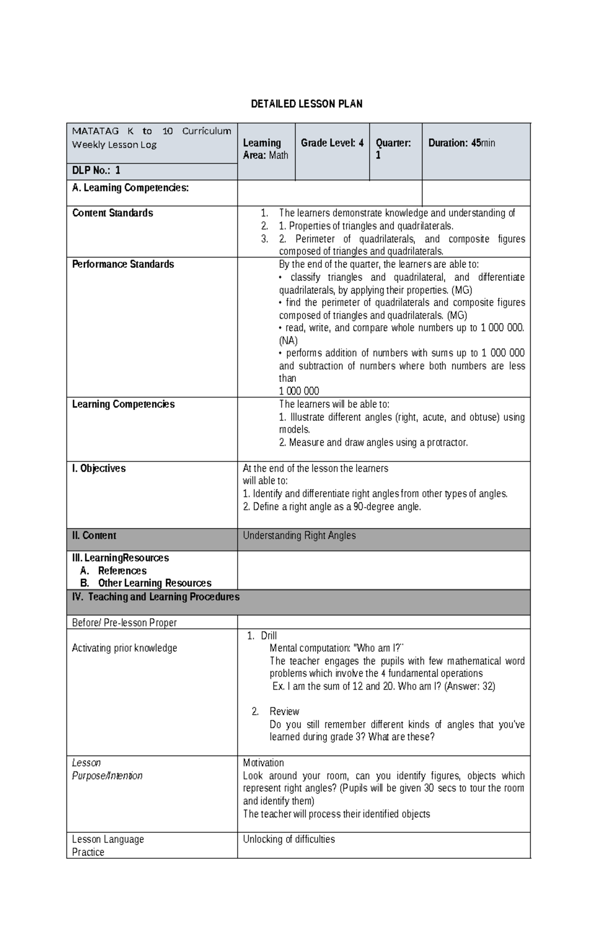 COT DLP math 4 matatag - DLP - DETAILED LESSON PLAN MATATAG K to 10 ...
