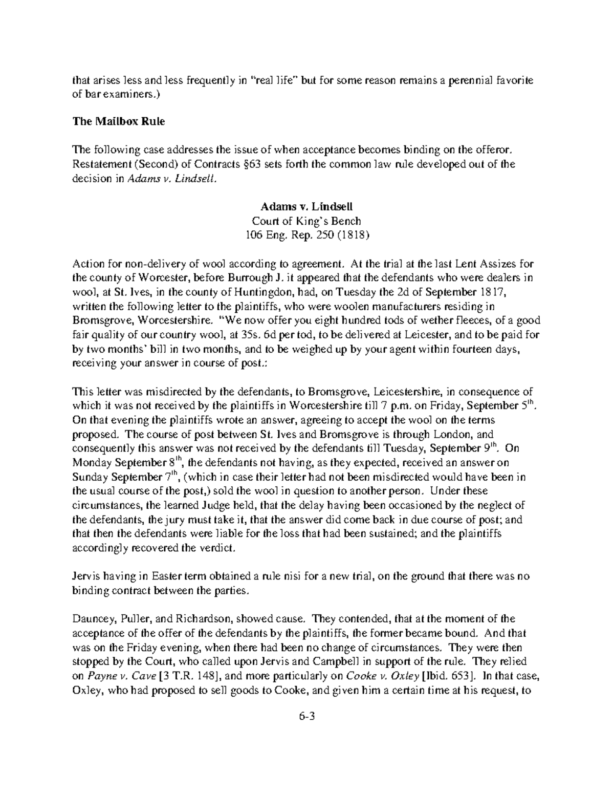 Adams v. Lindsell - Anderson Fall 2022 - 6- that arises less and less ...
