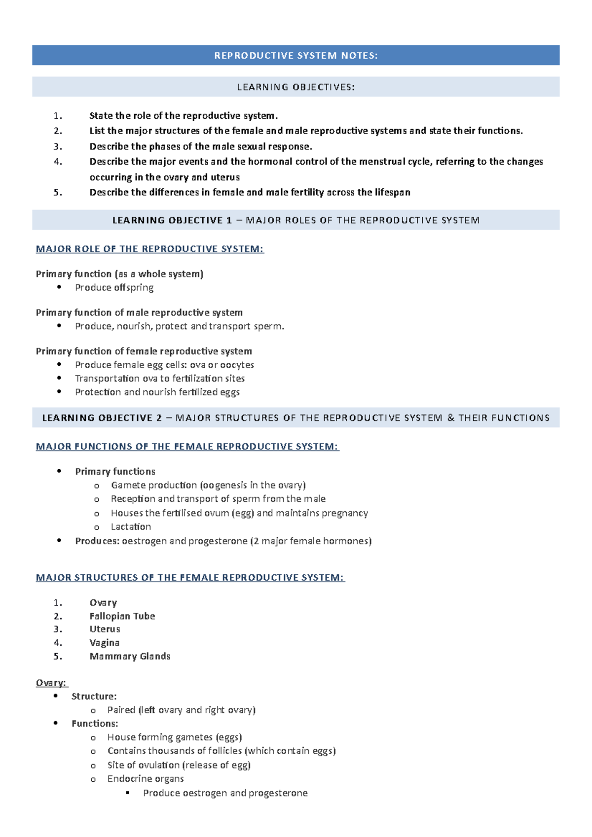 11. The Reproductive System - REPRODUCTIVE SYSTEM NOTES: LEARNING ...