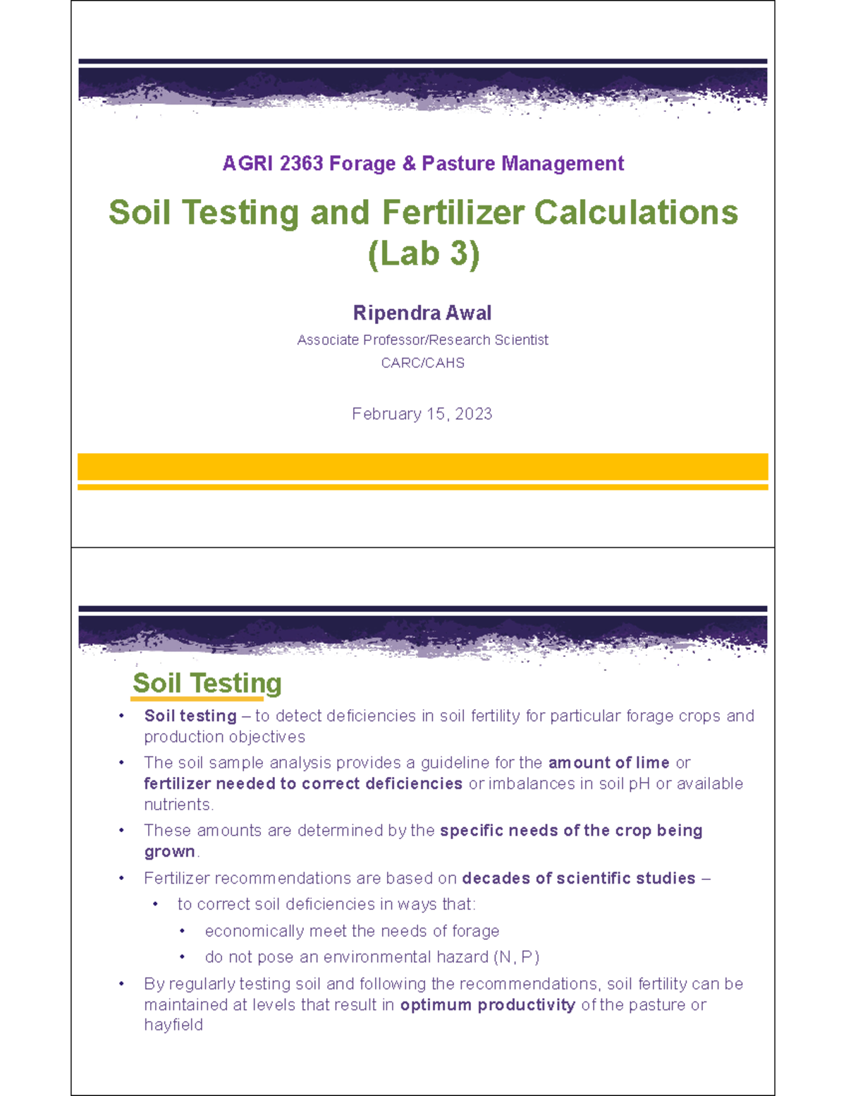 Week 5 - 2. Soil Testing and Fertilizer Calculations (Lab 3 ...