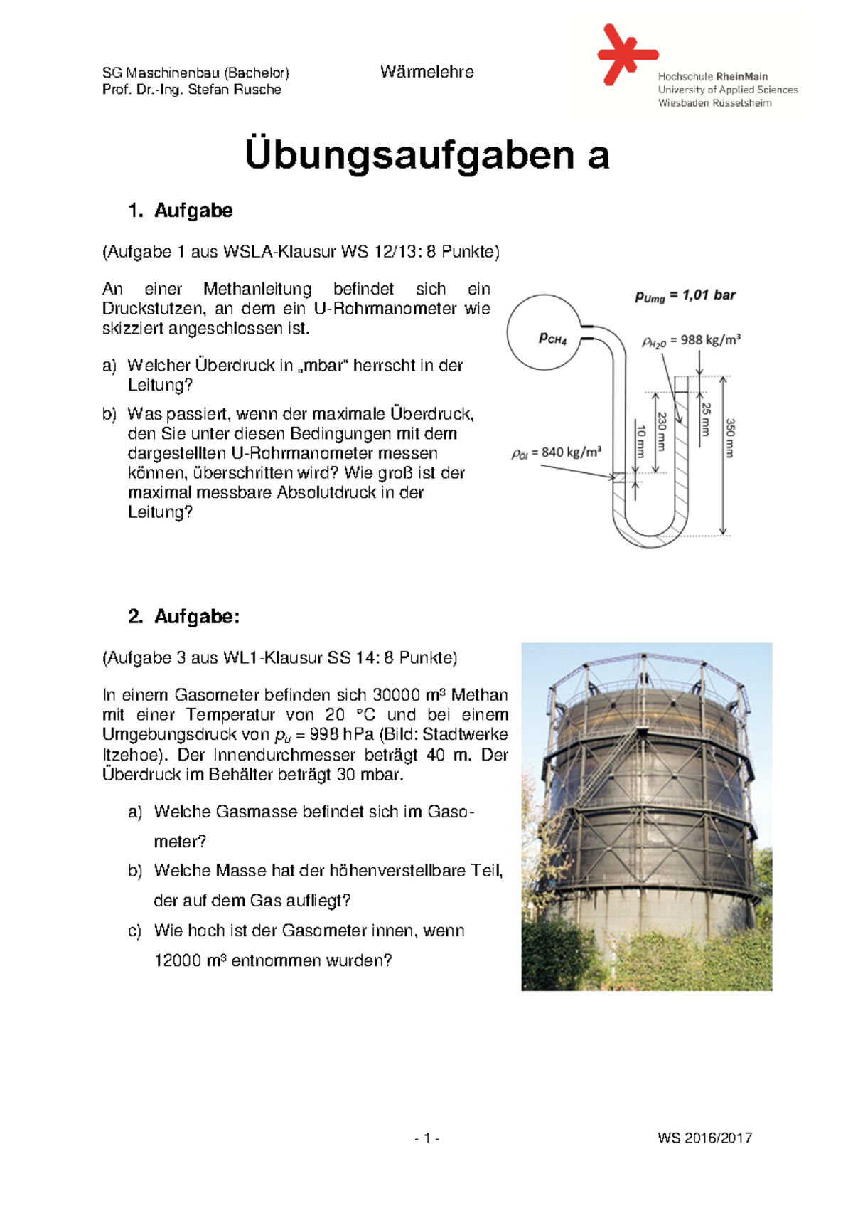 WL-Übungsaufgaben a - SG Maschinenbau (Bachelor) Wärmelehre Prof. Dr ...