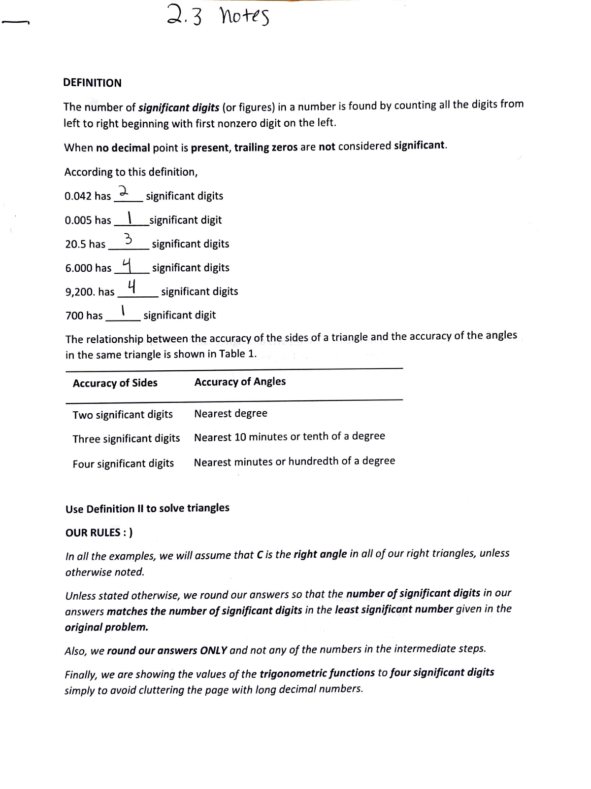 Plane Trigonometry 2.3 Notes - J. 3 ¼otes DEFINITION The number of ...