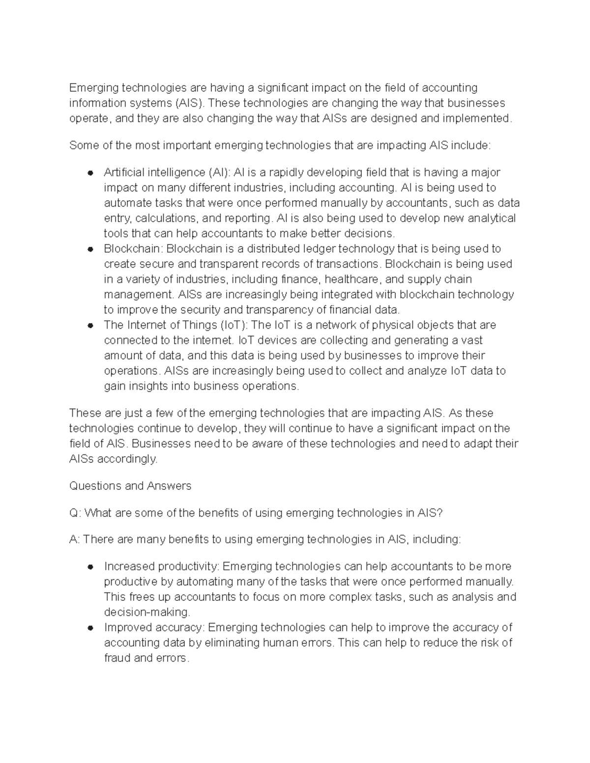 Lecture 14 The Impact of Emerging Technologies on Accounting Information Systems - Emerging ...