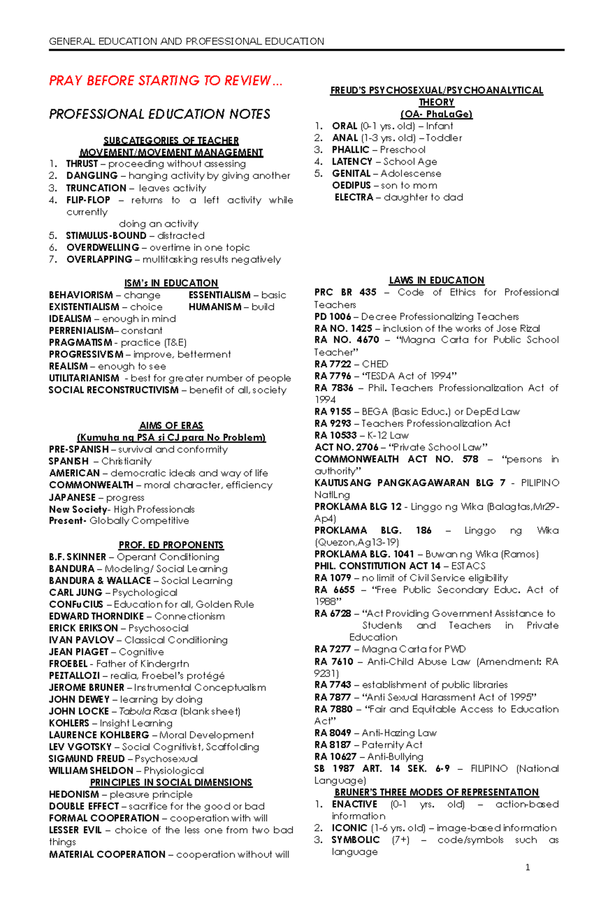 LET- Notes- Utimate - LET REVIEWER FOR GENERAL EDUCATION - PRAY BEFORE ...