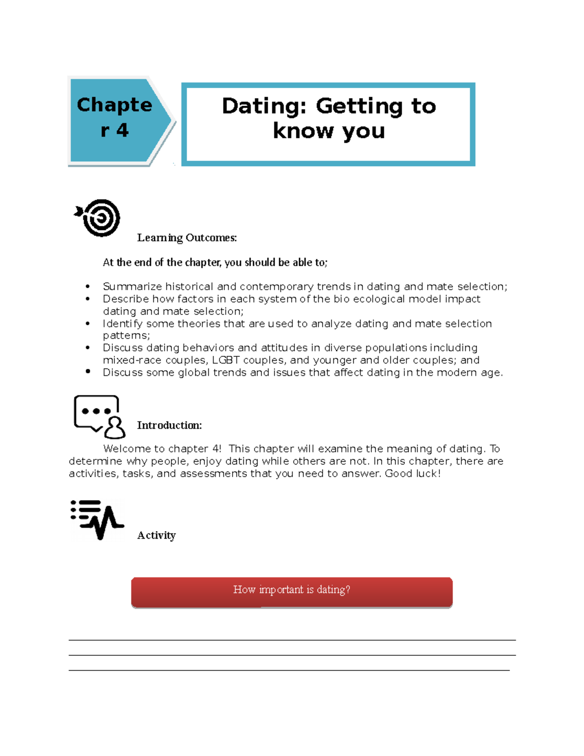 UNIT 4 Dating - Module - Learning Outcomes: At the end of the chapter ...