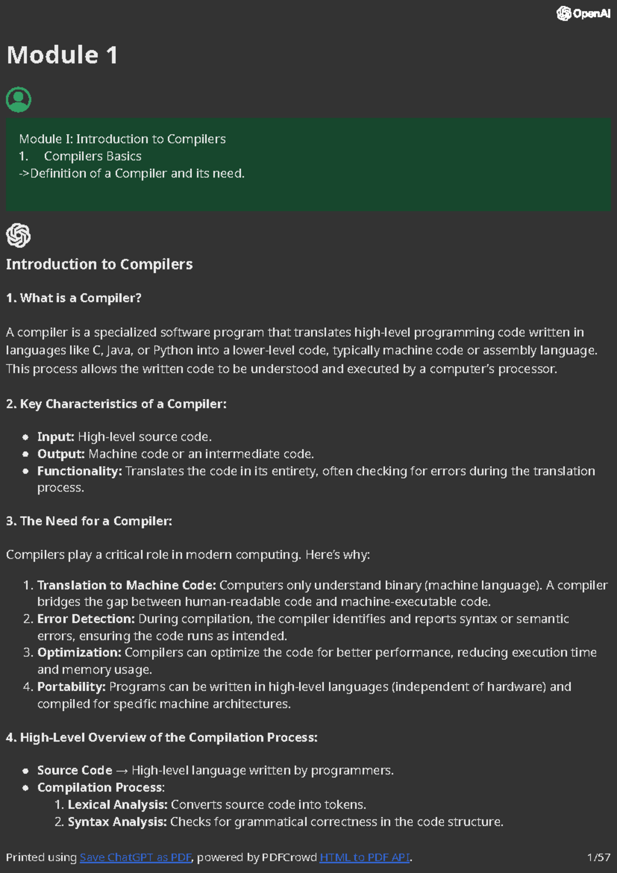 Module 1 - Module 1 Module I: Introduction to Compilers Compilers Basics ->Definition of a - Studocu