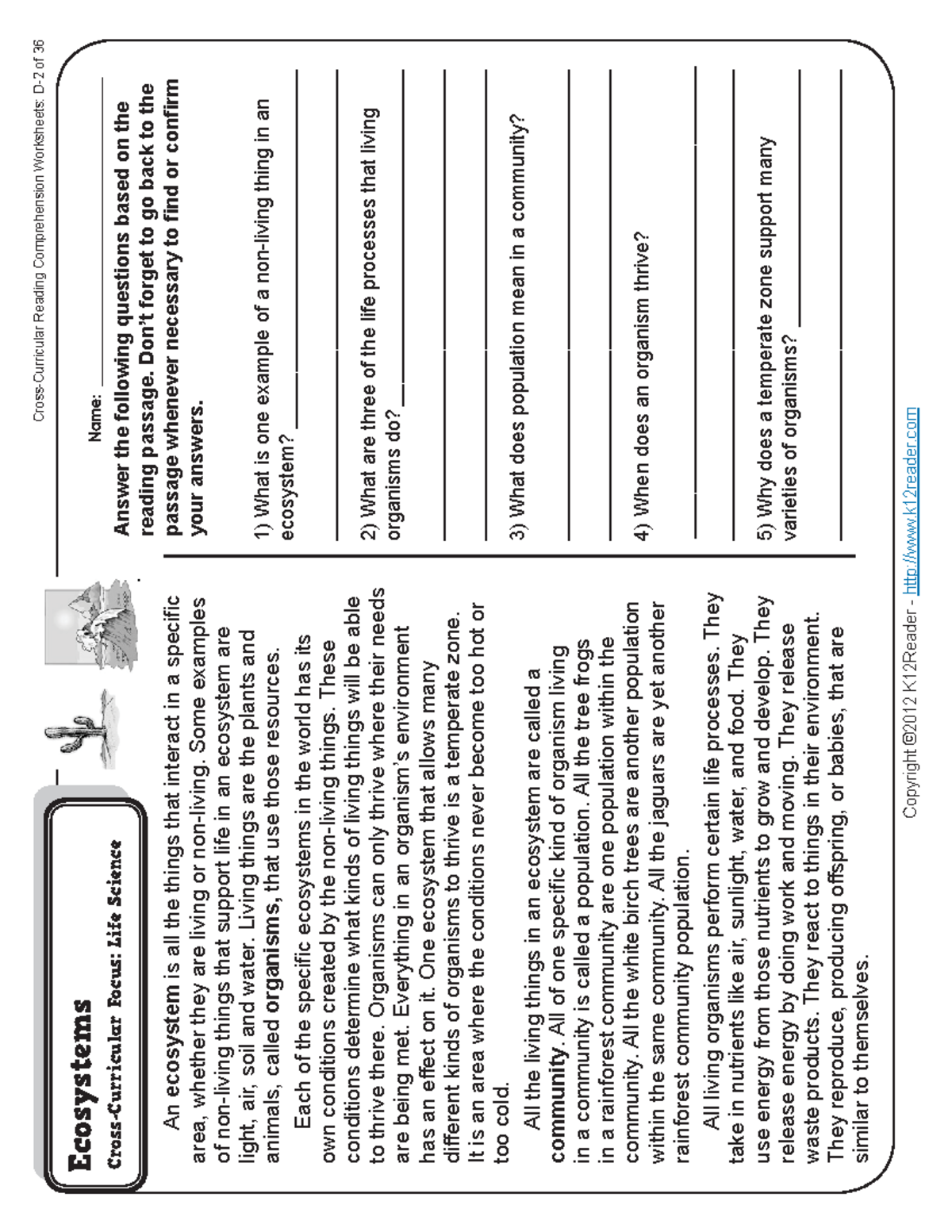 Ecosystems passage 1 - Copyright ©2012 K12Reader - k12reader Cross ...