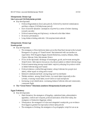 HIS practice exam - Mesopotamia: Uruk period o state formation ...