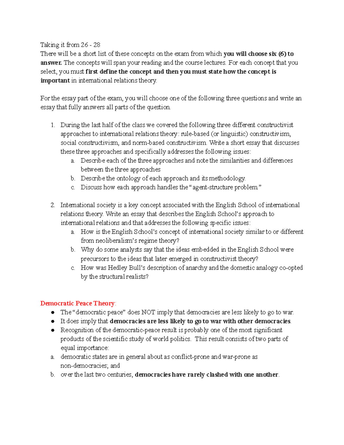 Posc 303 - final review - Taking it from 26 - 28 There will be a short ...