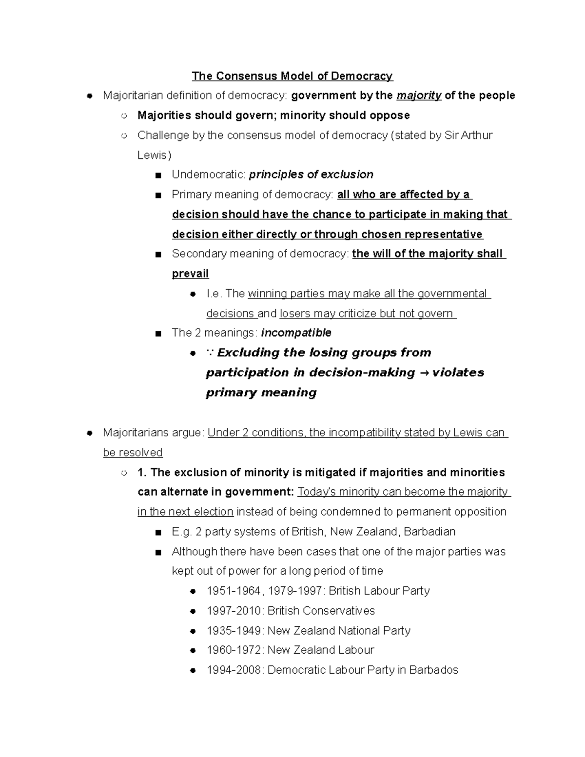 POLI 2105 L4 Reading - Summary Patterns of Democracy: Government Forms ...
