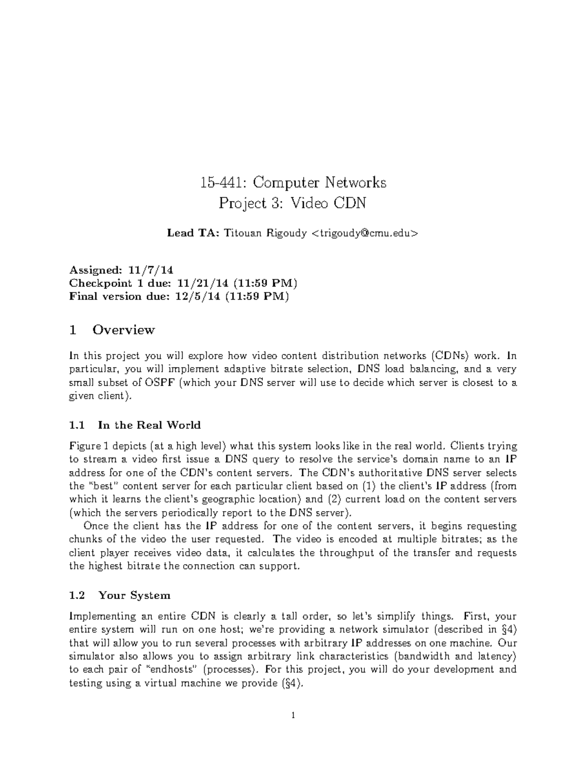 Project 3 - 15-441: Computer Networks Project 3: Video CDN Lead TA ...