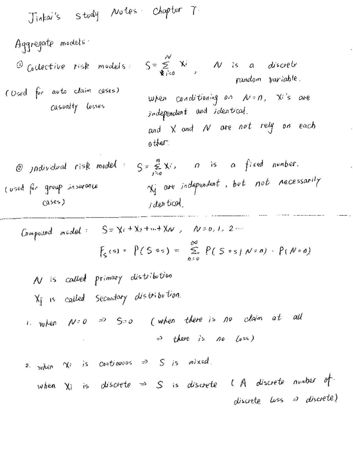 Jinkai Study Note Chapter 7 - Study Notes Chapter 7 Aggregate models ...