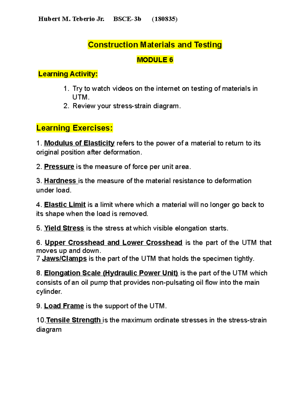 Construction and Materials Testing Activity 6 - Hubert M. Teberio Jr ...