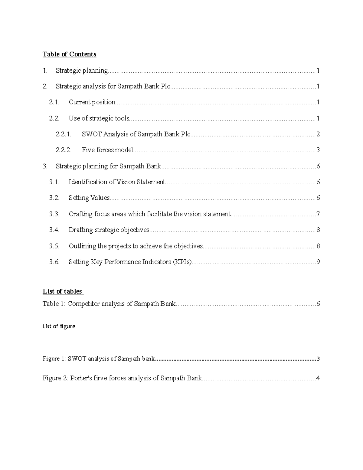 Sampath - Case Study - Table of Contents Strategic - Studocu