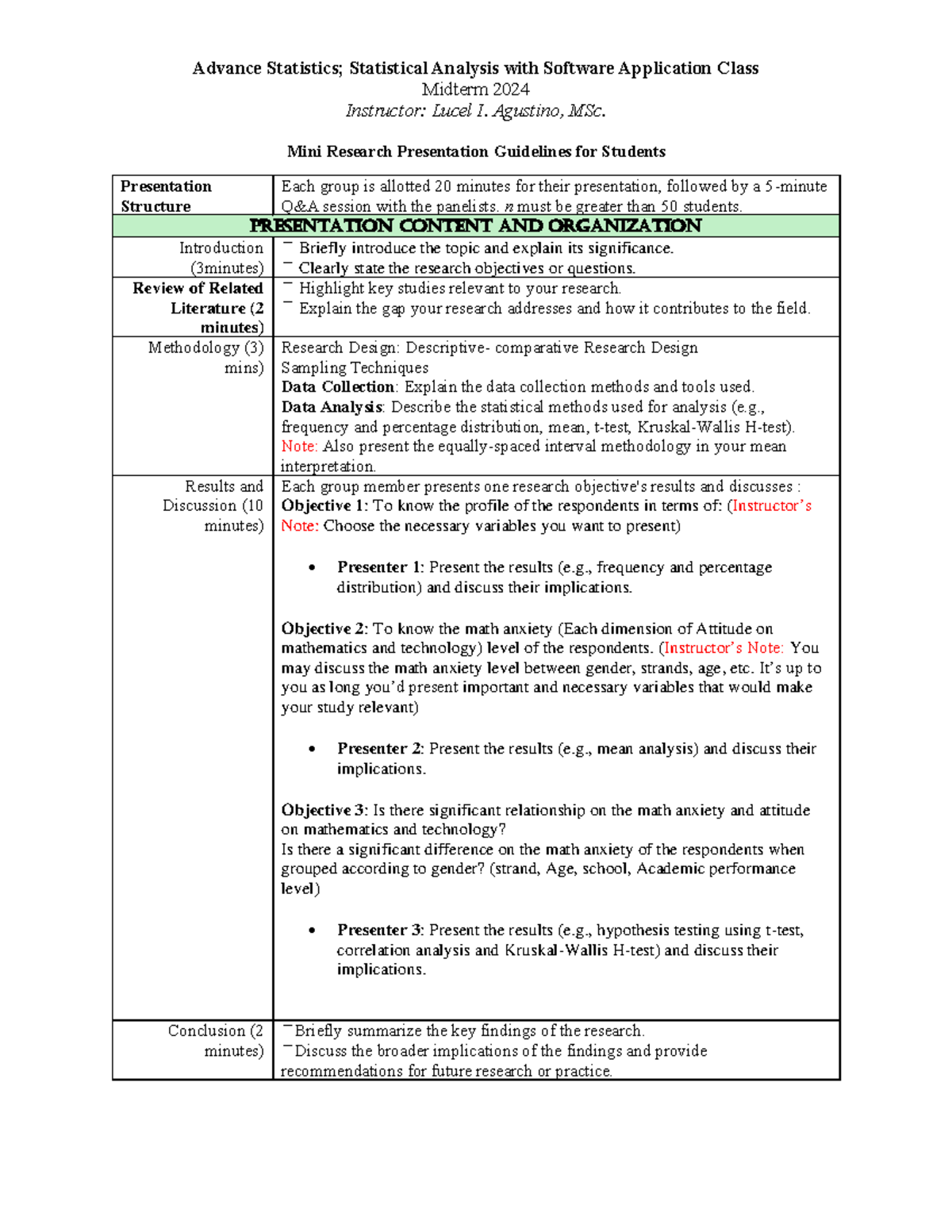 Mini Research Presentation Guidelines for Students - Advance Statistics ...