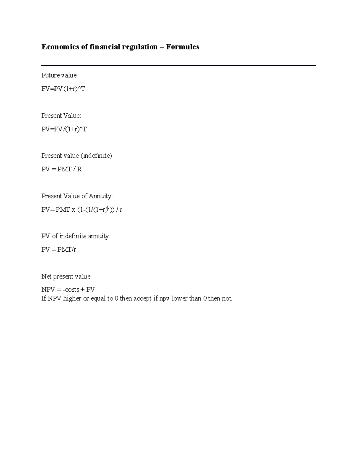 Efr - Formule blad - Economics of financial regulation – Formules ...