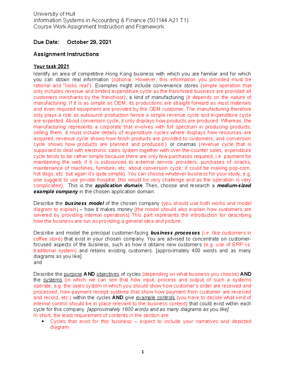 Coursework Assignment Instruction (with notes) - 26462 - Hull - Studocu