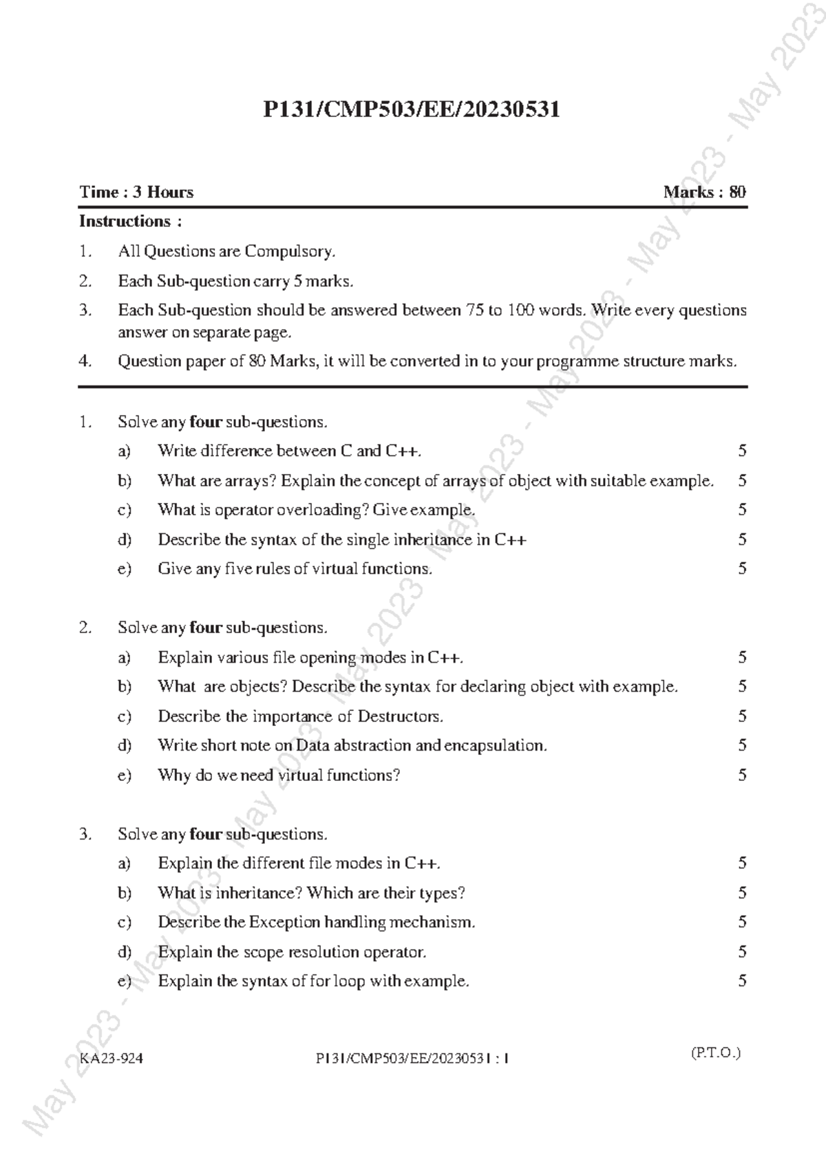 CMP503 1 - Previous year question papers - May 2023 - May 2023 - May ...