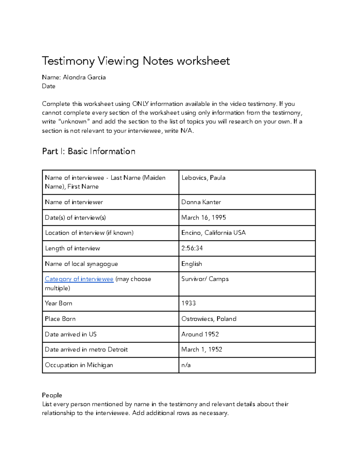 #2 f Testimony Viewing Notes worksheet - Testimony Viewing Notes ...