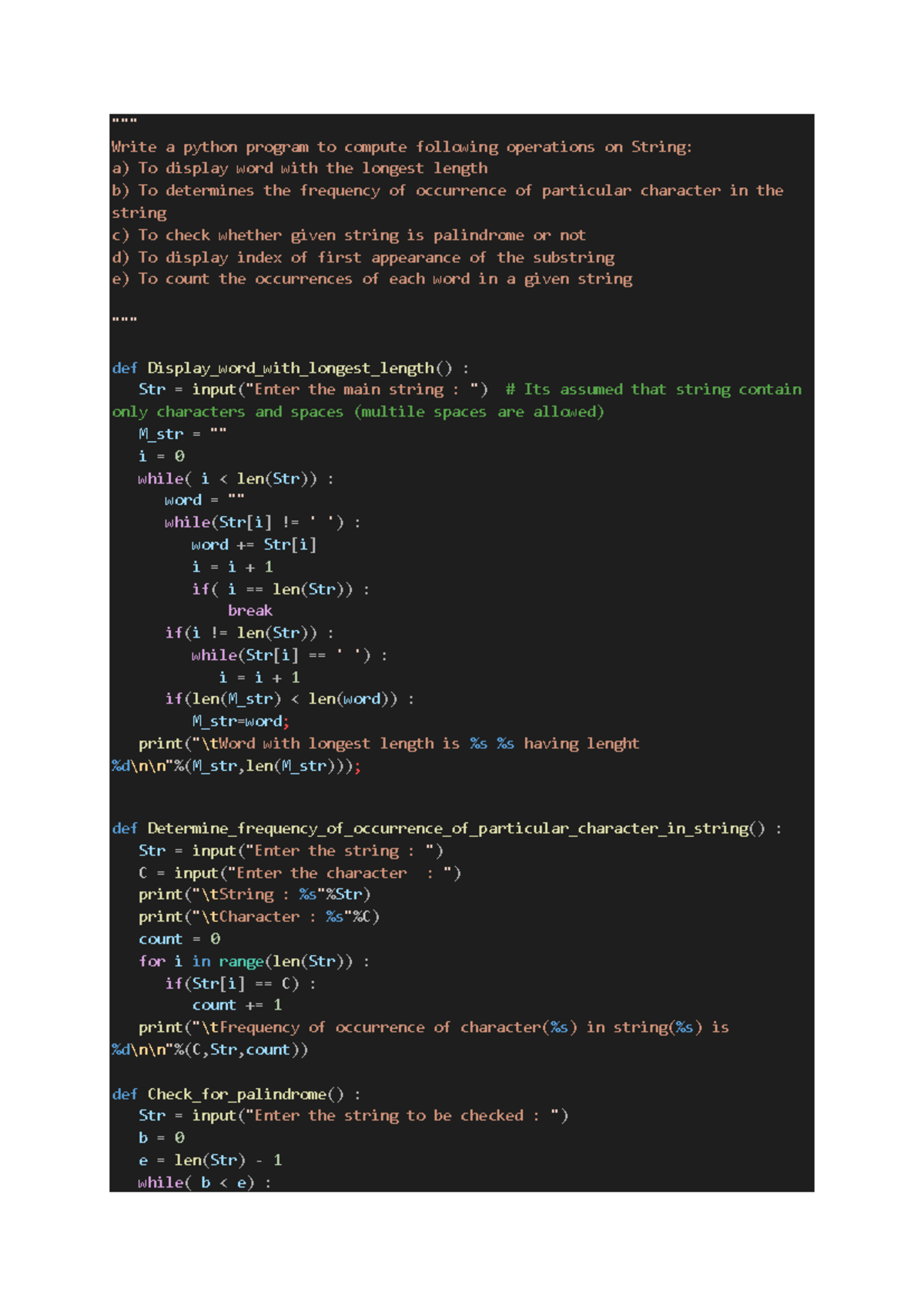 Write A Python Program To Compute Following Operations On String