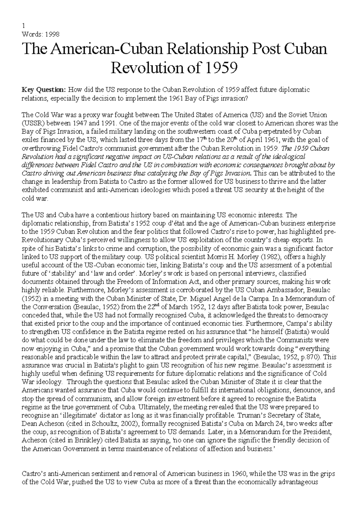 History assignment term 2 2023 - Words: 1998 The American-Cuban ...