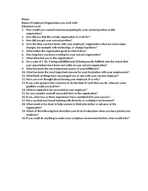 Questions for Soc 302 - Name: Amanda Voils-Levenda Name of Employer ...