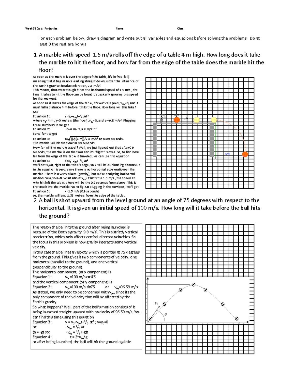 Week 32 Year 9 Quiz Kinematics - Week 32 Quiz: Projectiles Name Class 1 ...