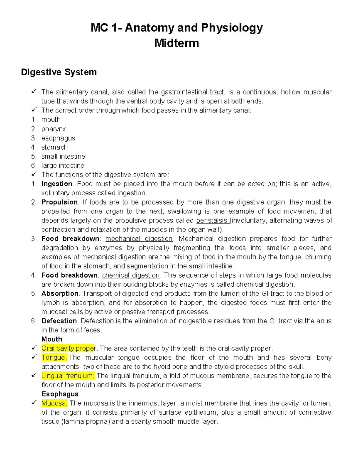 Anatomy-and-Physiology - MC 1- Anatomy and Physiology Midterm Digestive ...
