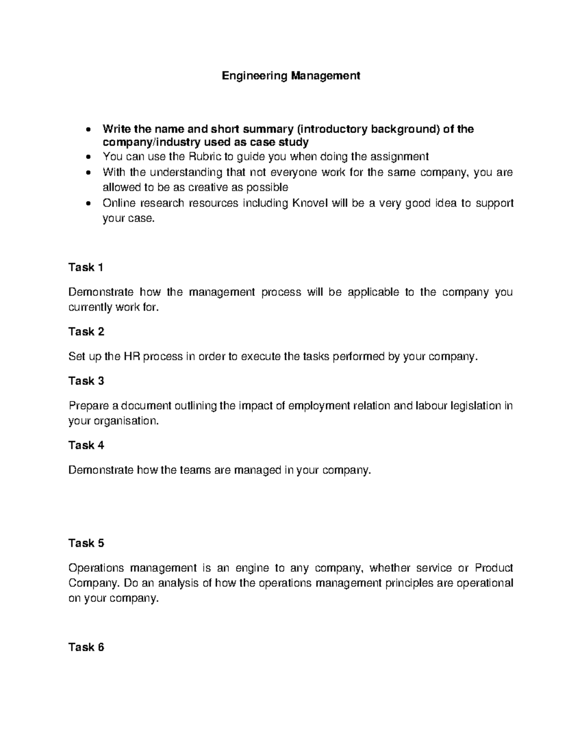 Engineering Management - Engineering Management Write the name and ...
