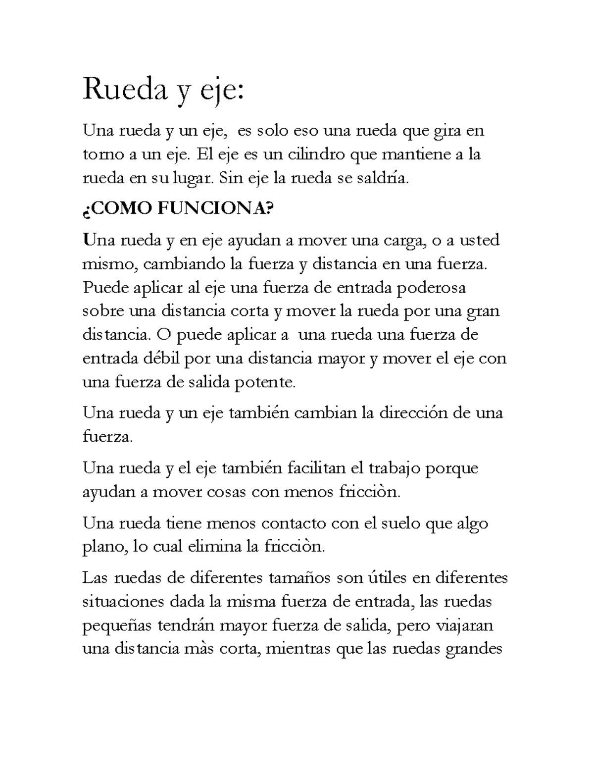 Rueda y eje tercera etapa de proyecto - Rueda y eje: Una rueda y un eje ...