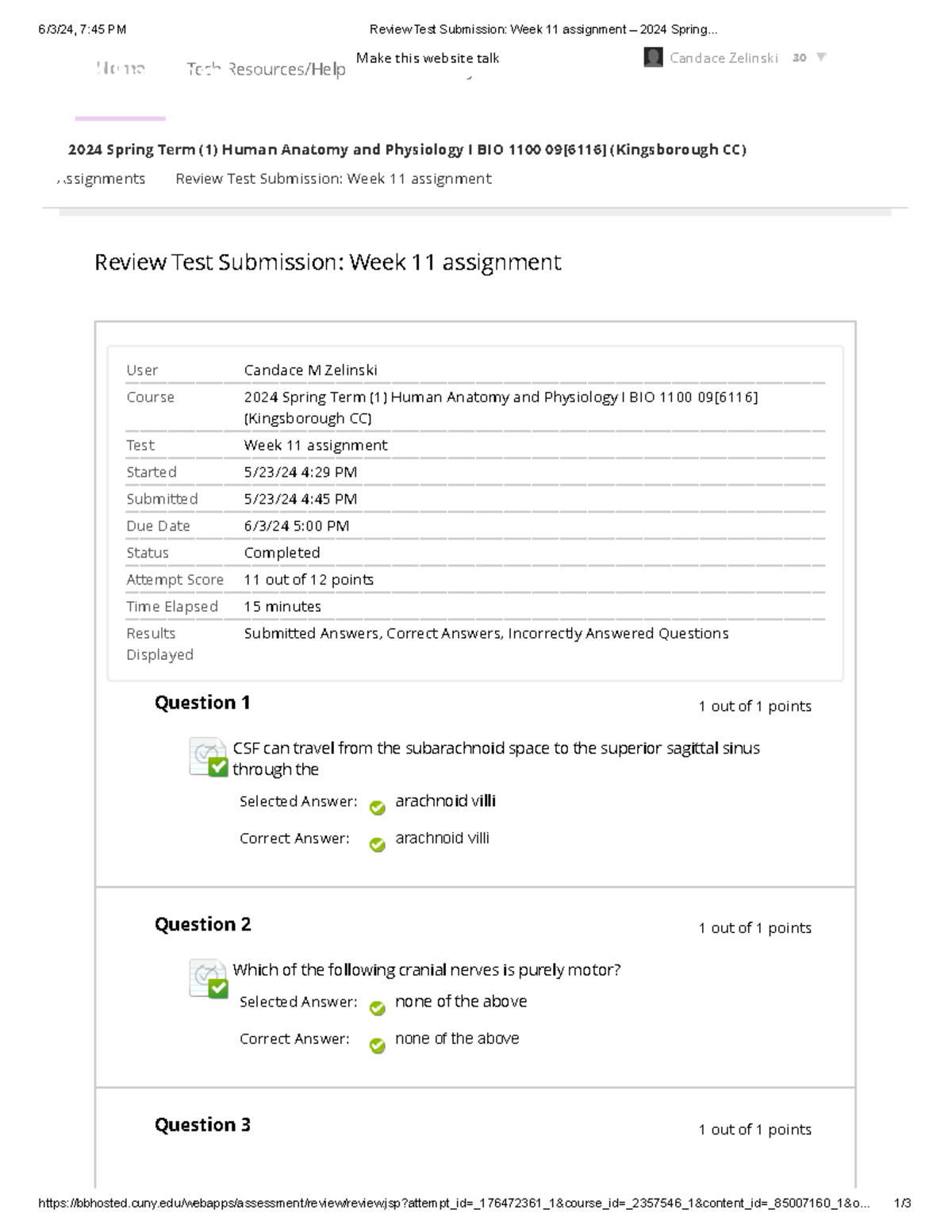 Review Test Submission Week 11 assignment – 2024 Spring - Review Test ...