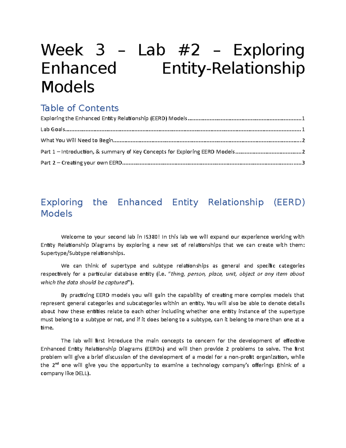 Week 2 - Lab 1 - Creating Conceptual Models - Week 3 – Lab #2 – Exploring Enhanced - Studocu