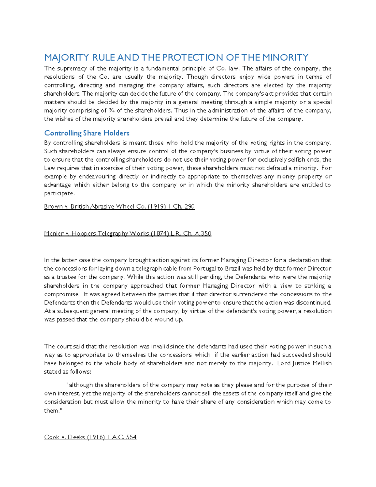 Majority Rule and Protection of the Minority(2) - MAJORITY RULE AND THE ...