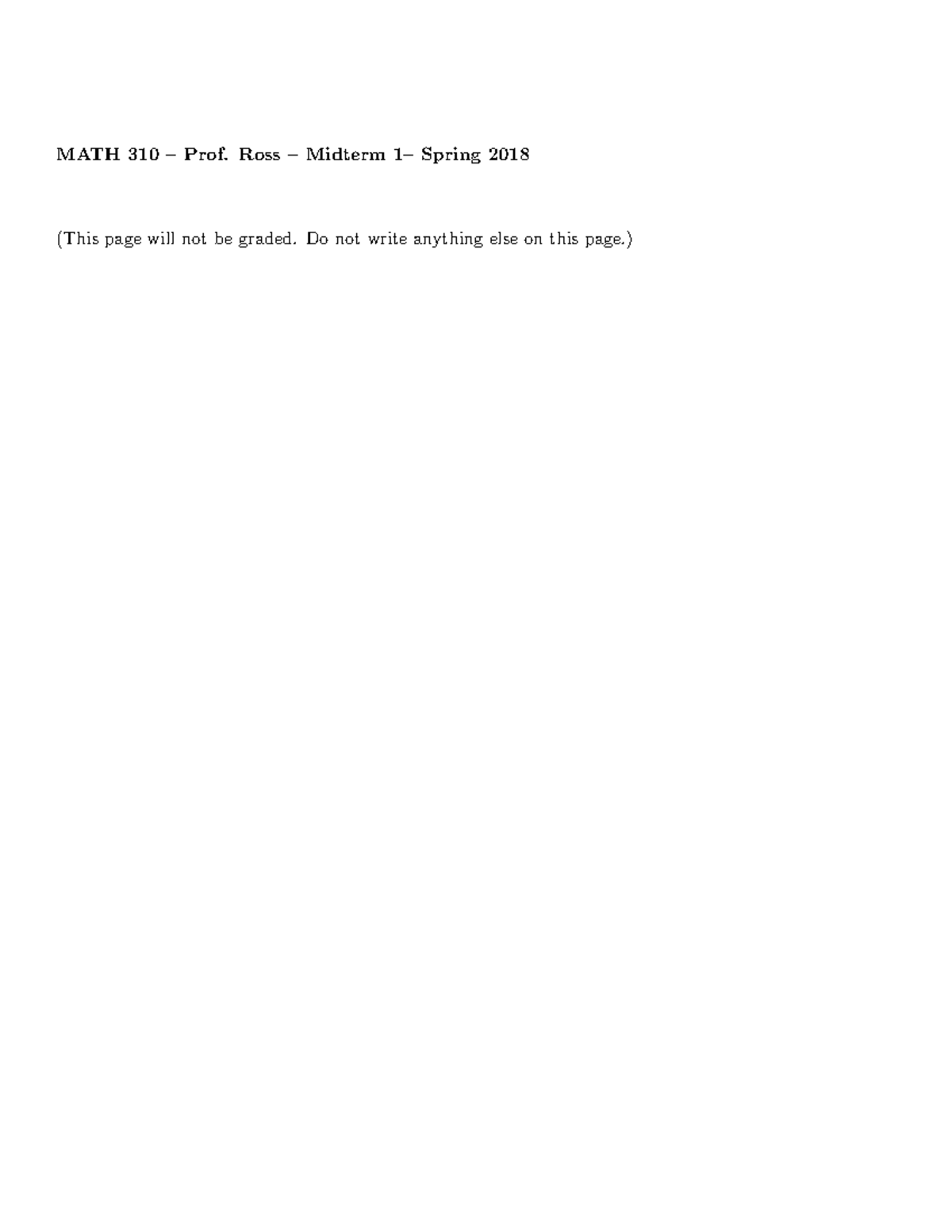 Math 310 Sample Midterm Exam 1 Version 3 Math 310 Prof Ross 4346