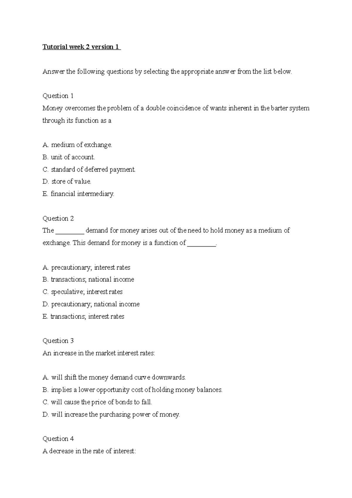 Tutorial Two - revision - Tutorial week 2 version 1 Answer the ...