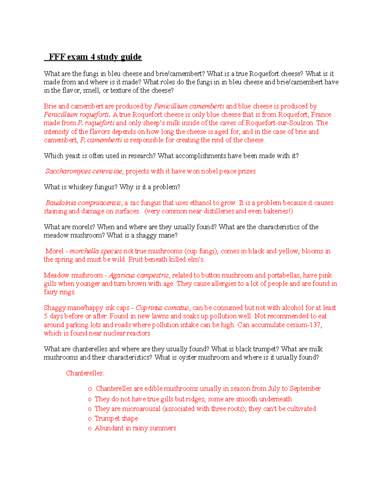 FFF Exam 4 Study Guide - FFF exam 4 study guide What are the fungi in ...